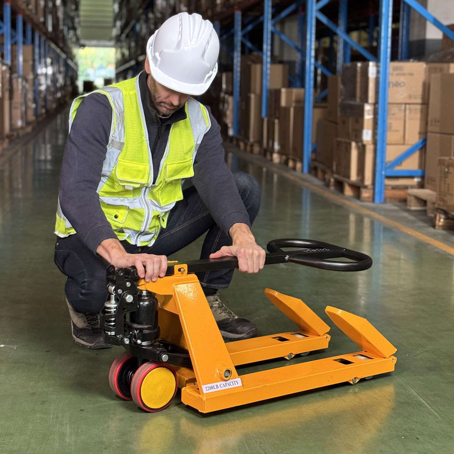 Foldable Pallet Jack| 2200 lb| Lowered Ht. 2.4 in| Fork Size 1.6 x 3.9